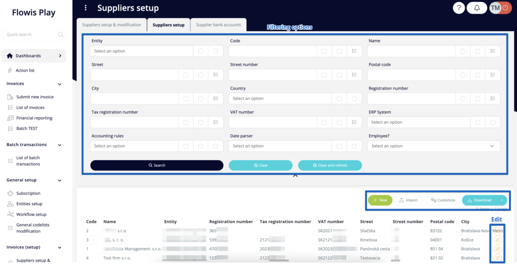Suppliers and Banking Details Setup | Flowis